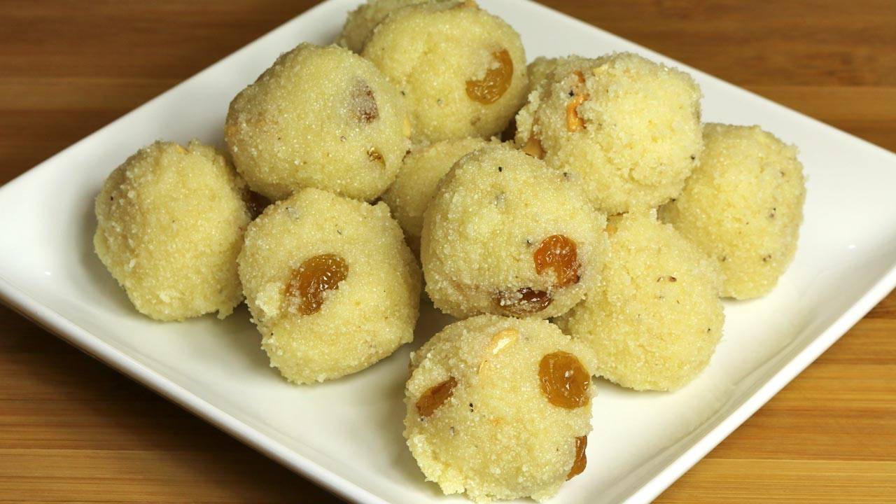 Rava Laddu (Sooji Ladoo) - Manjula's Kitchen - Indian Vegetarian Recipes